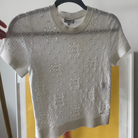 CHANEL | Tops | Authentic Chanel Knitwear White Cotton Top | Poshmark